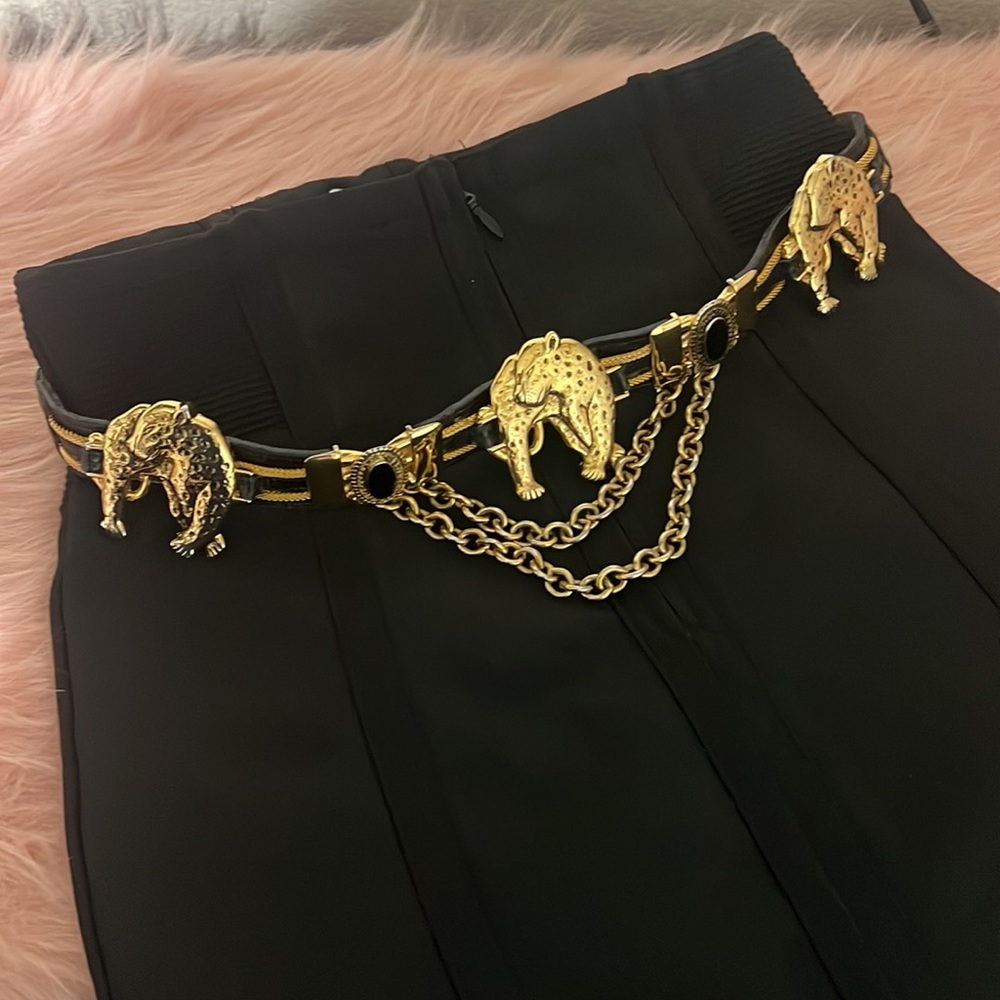 Streets Ahead Vintage Draped Chain Gold/Black Leather… - Gem
